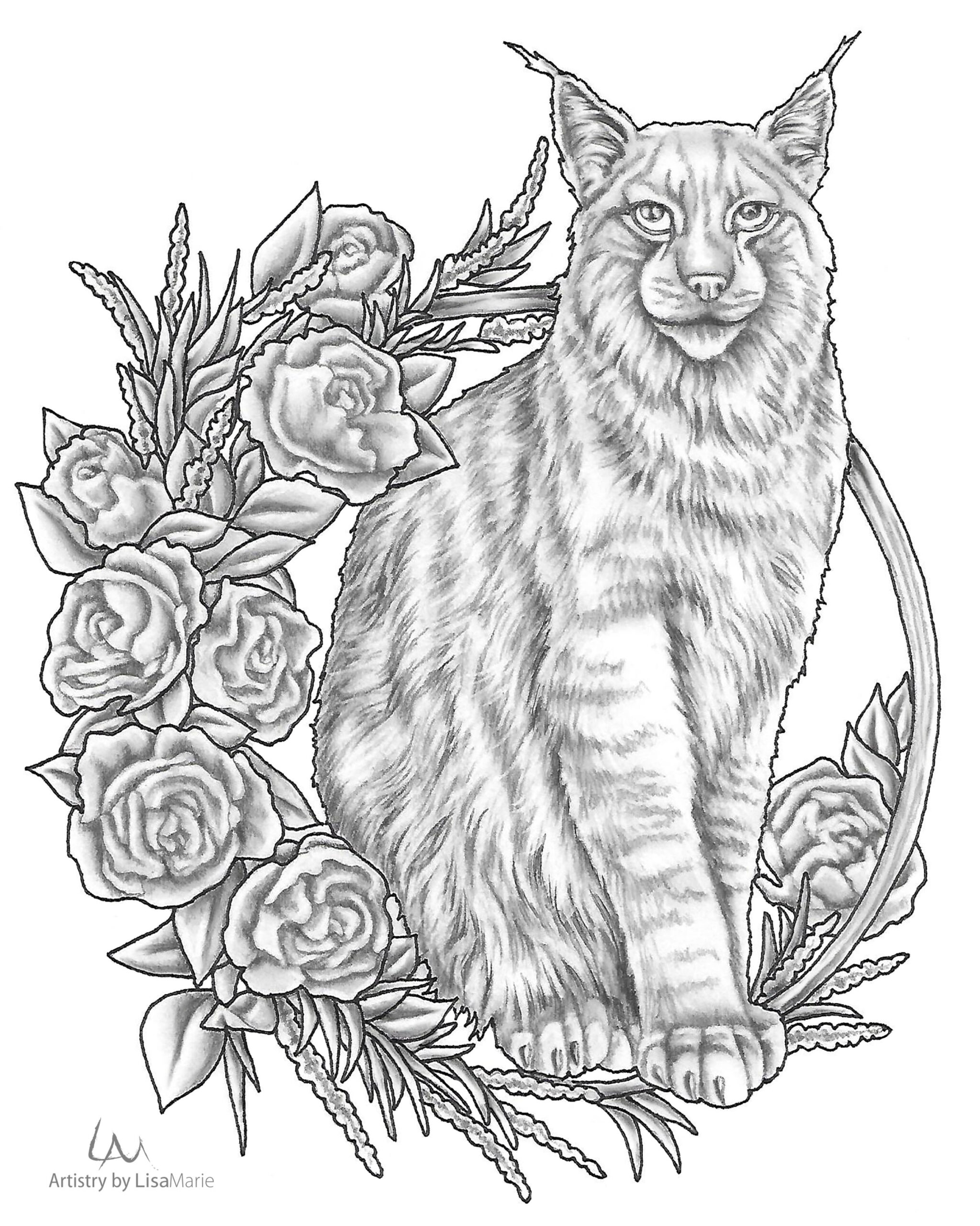 LynxInWreath_8x10_Coloring Page – Artistry By Lisa Marie